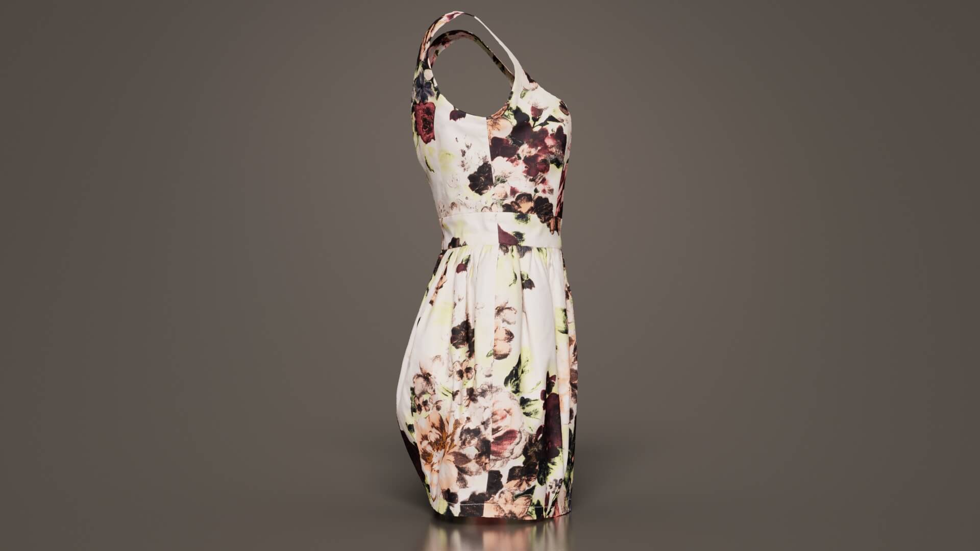 Flower Pattern Mini Dress - 3D Model by Polygonal Miniatures