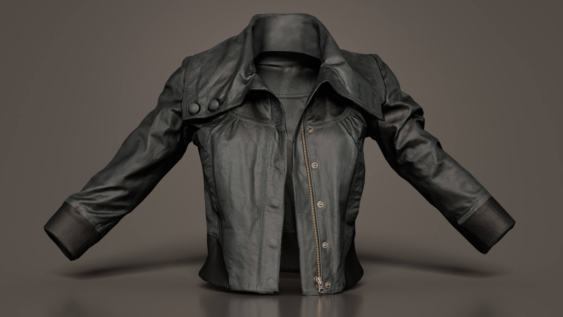 Mini Black Leather Jacket Open - 3D Model by Polygonal Miniatures