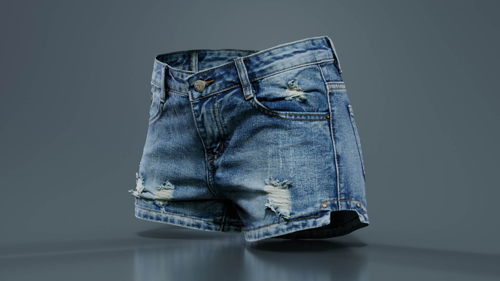 Ripped Mini Jeans Shorts - 3D Model by Polygonal Miniatures