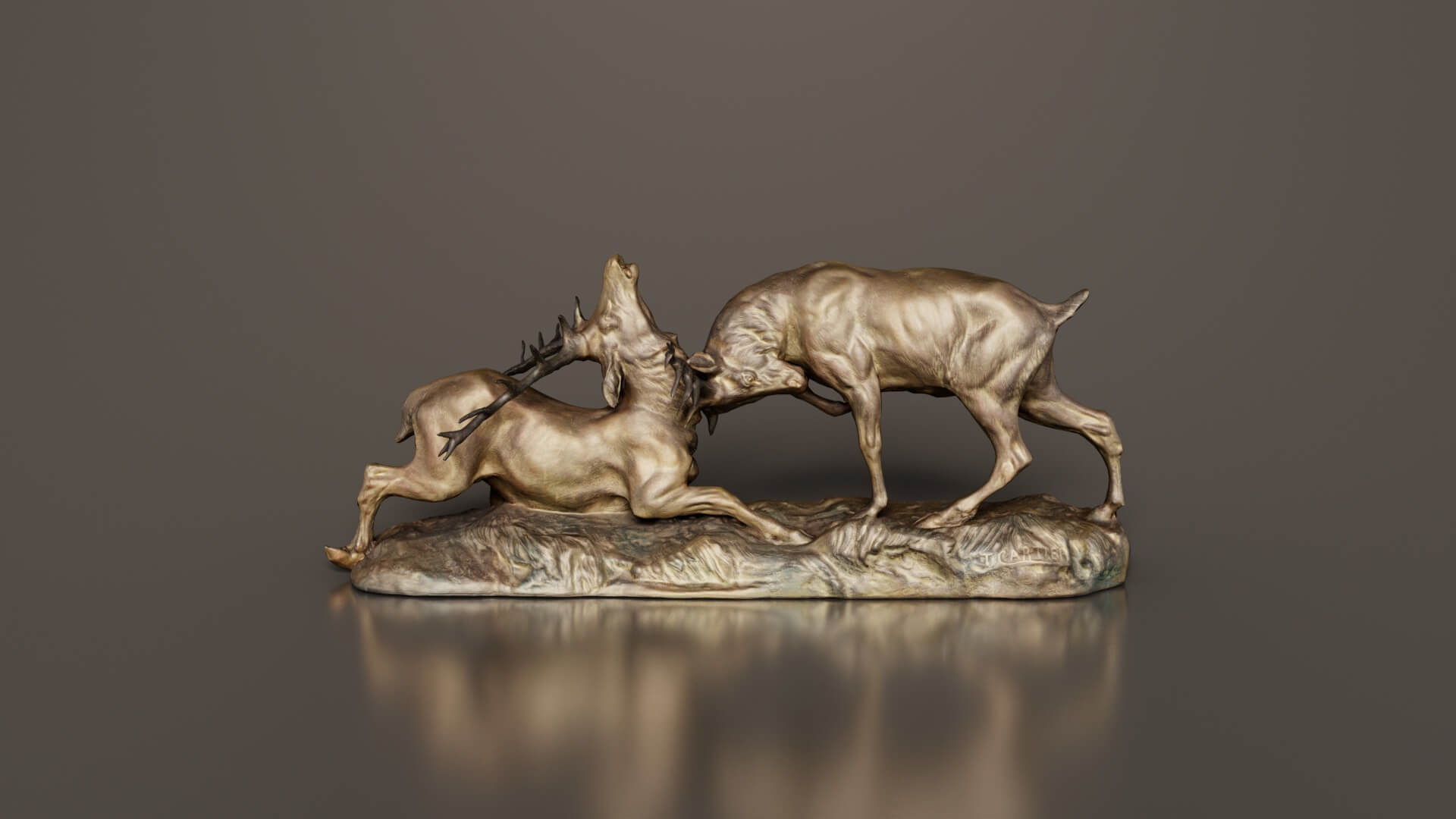 Two Dear Fighting Statue - 3D Model by Polygonal Miniatures