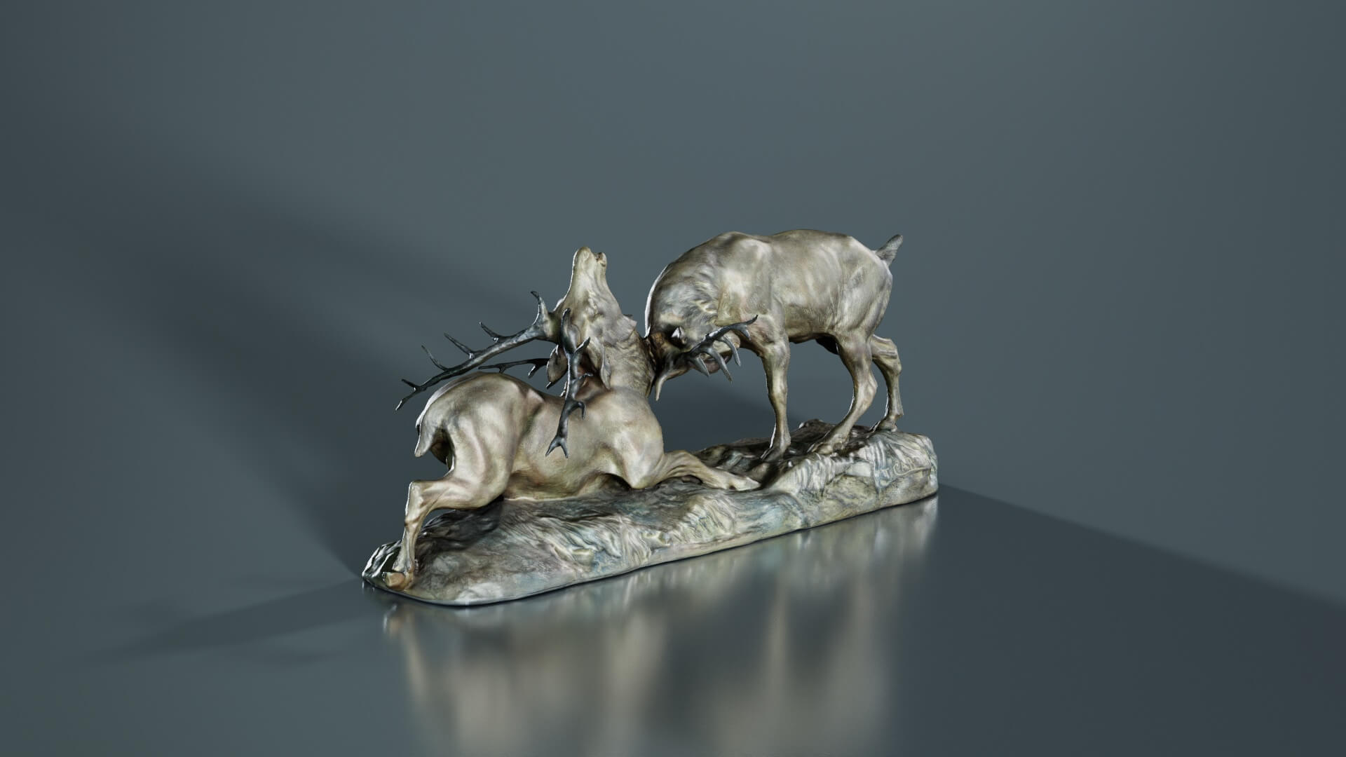 Two Dear Fighting Statue - 3D Model by Polygonal Miniatures