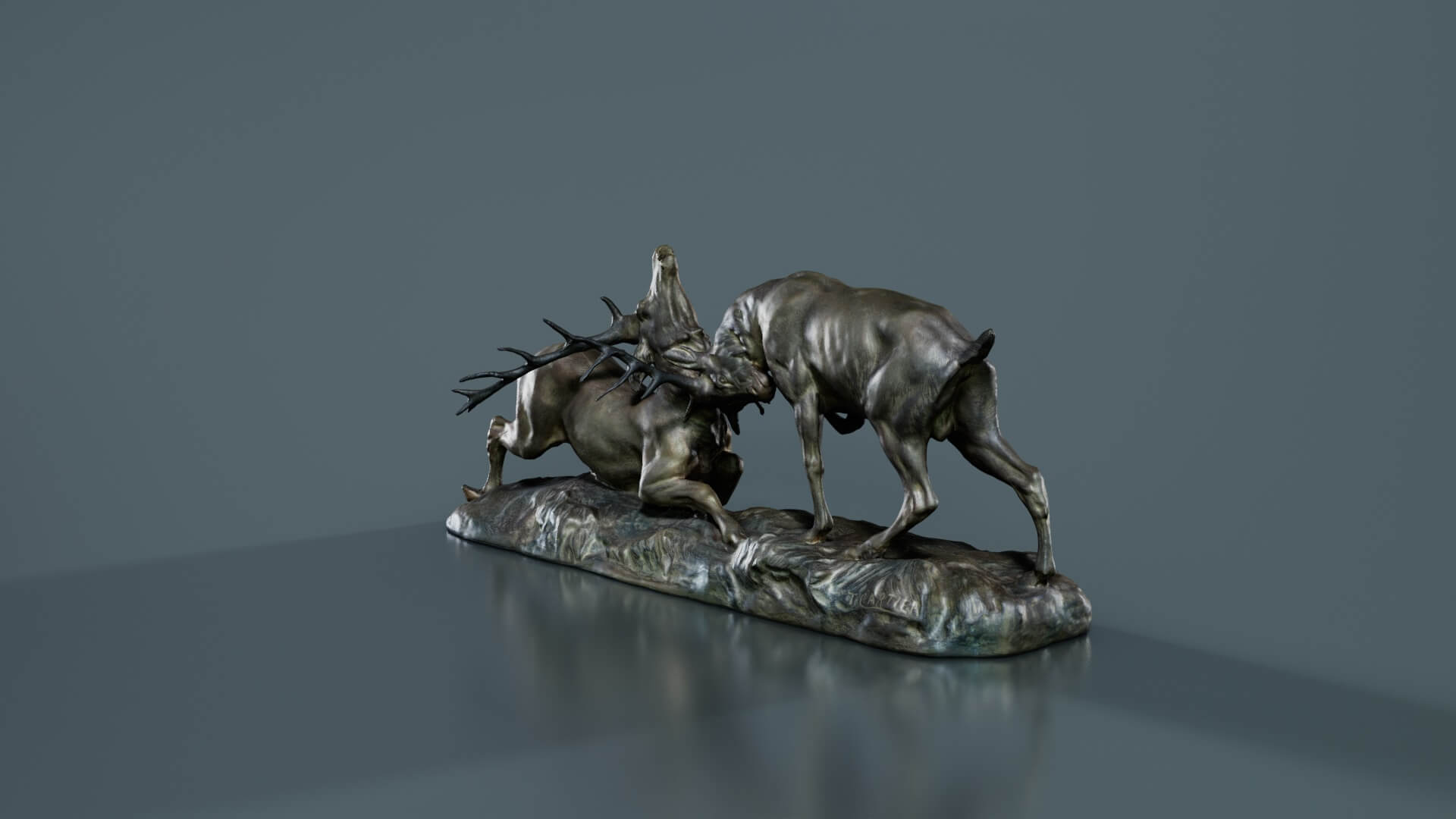 Two Dear Fighting Statue - 3D Model by Polygonal Miniatures