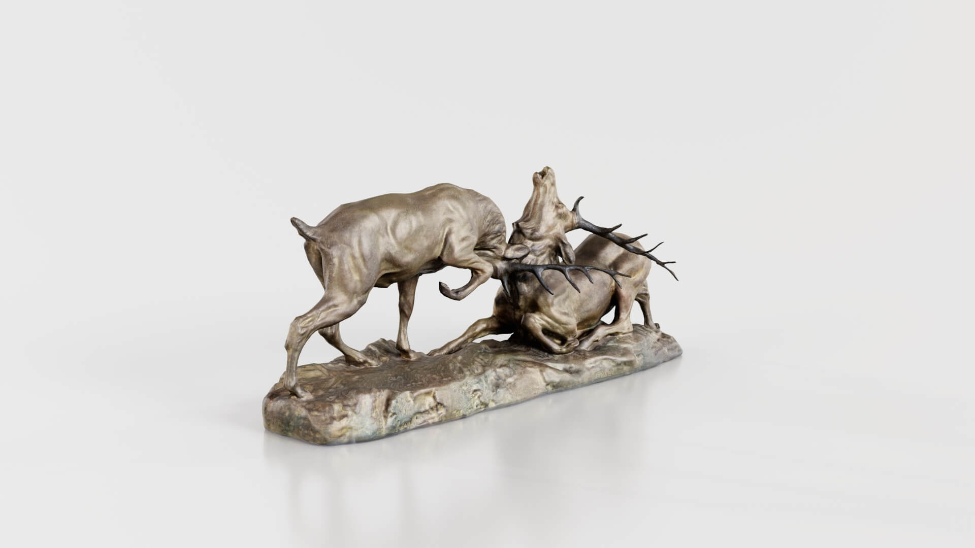 Two Dear Fighting Statue - 3D Model by Polygonal Miniatures