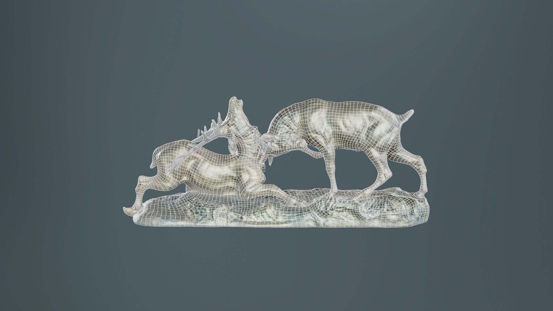 Two Dear Fighting Statue - 3D Model by Polygonal Miniatures