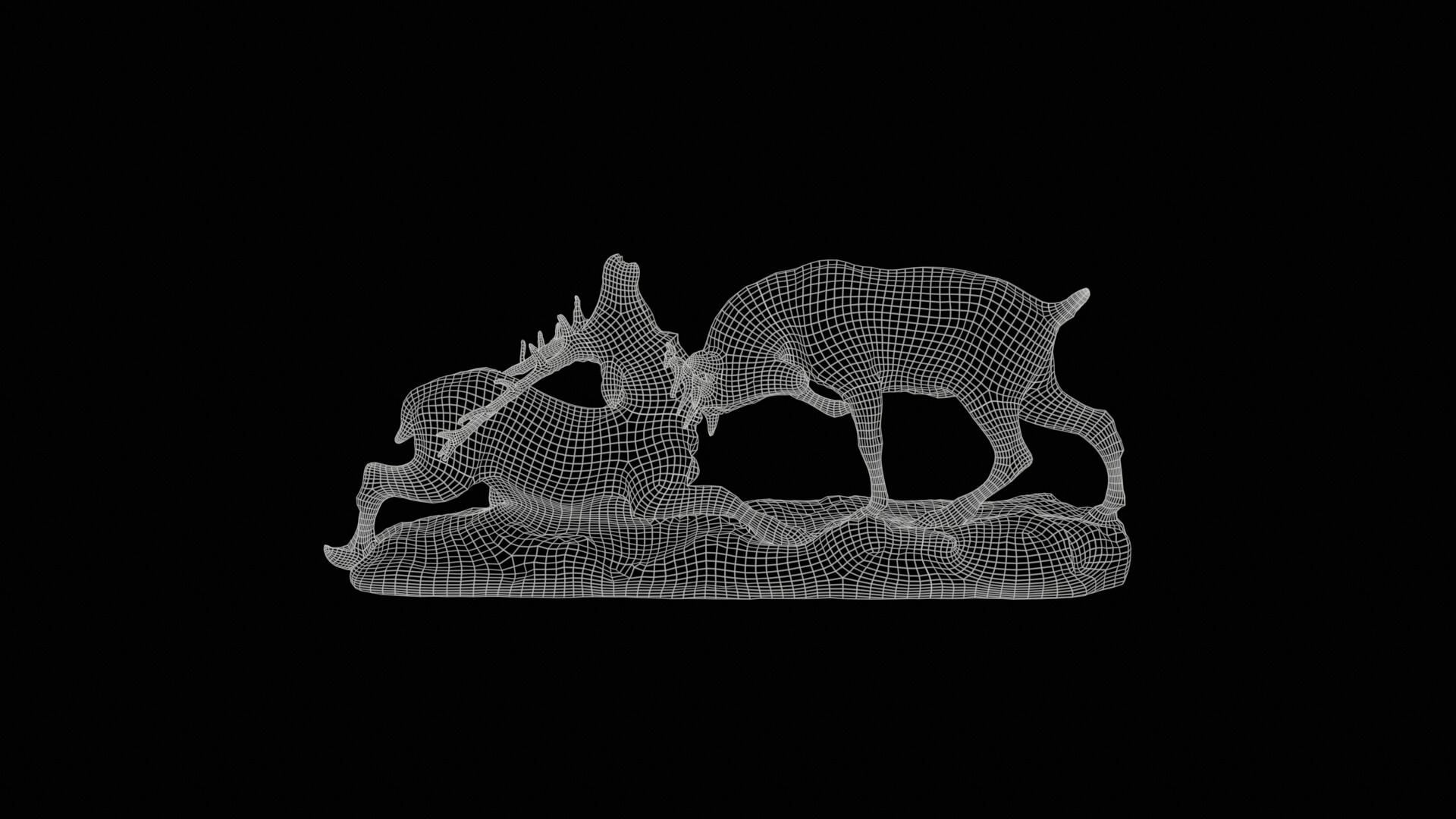 Two Dear Fighting Statue - 3D Model by Polygonal Miniatures