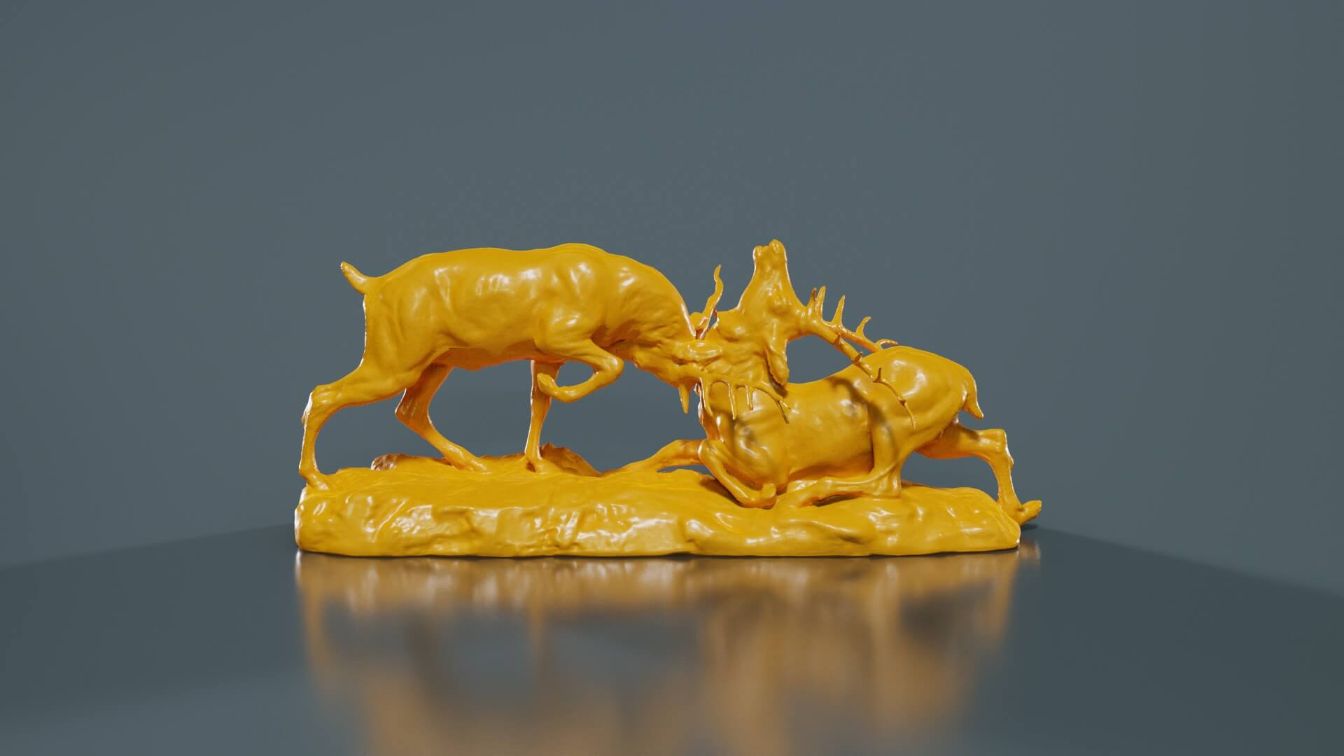 Two Dear Fighting Statue - 3D Model by Polygonal Miniatures