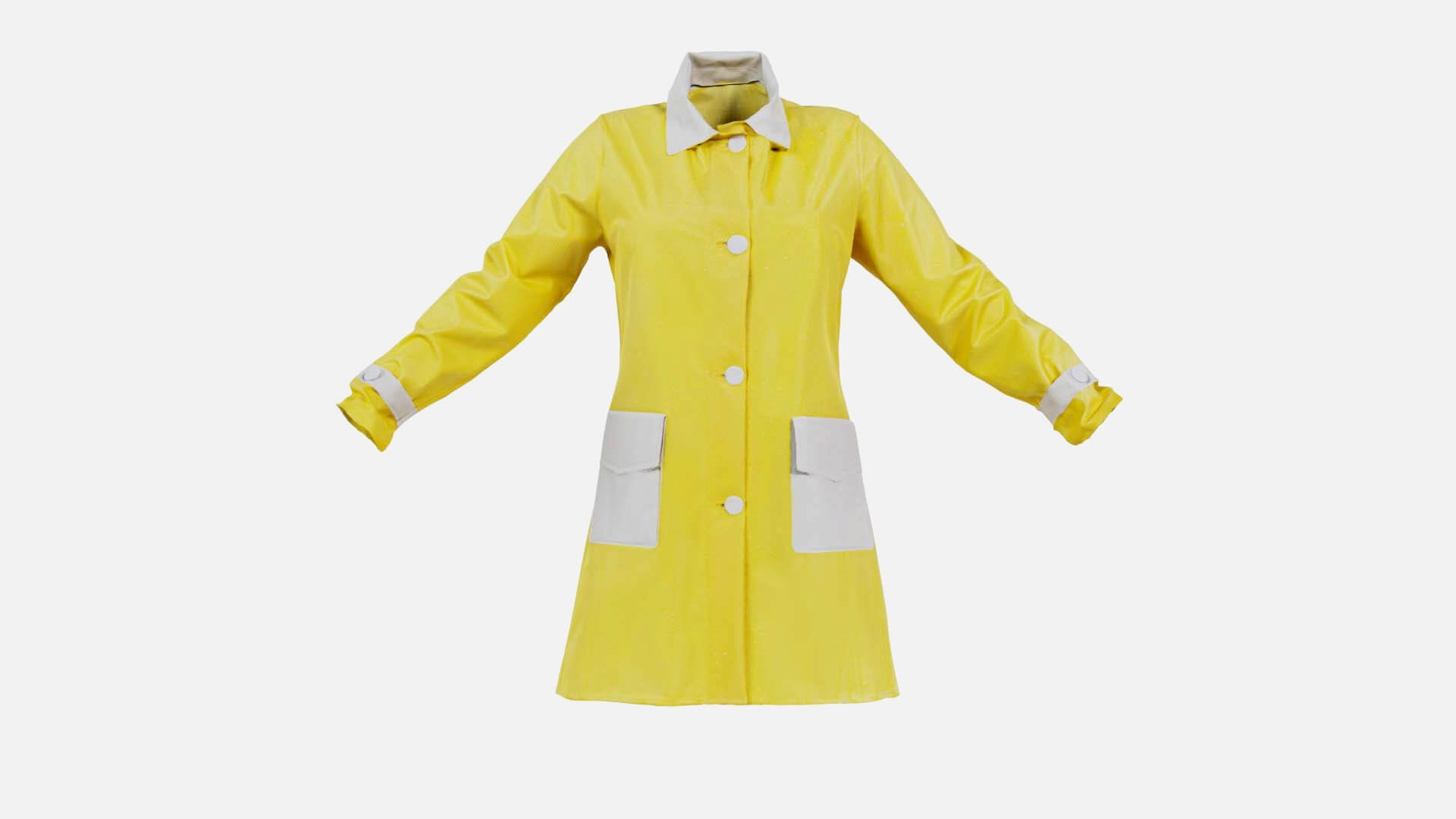 Yellow Pockets Vinyl Raincoat Closed - 3D Model by Polygonal Miniatures