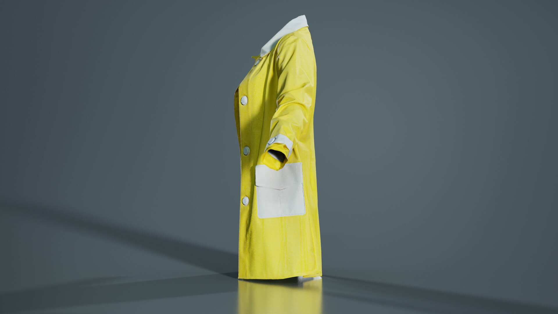 Yellow Pockets Vinyl Raincoat Open - 3D Model by Polygonal Miniatures