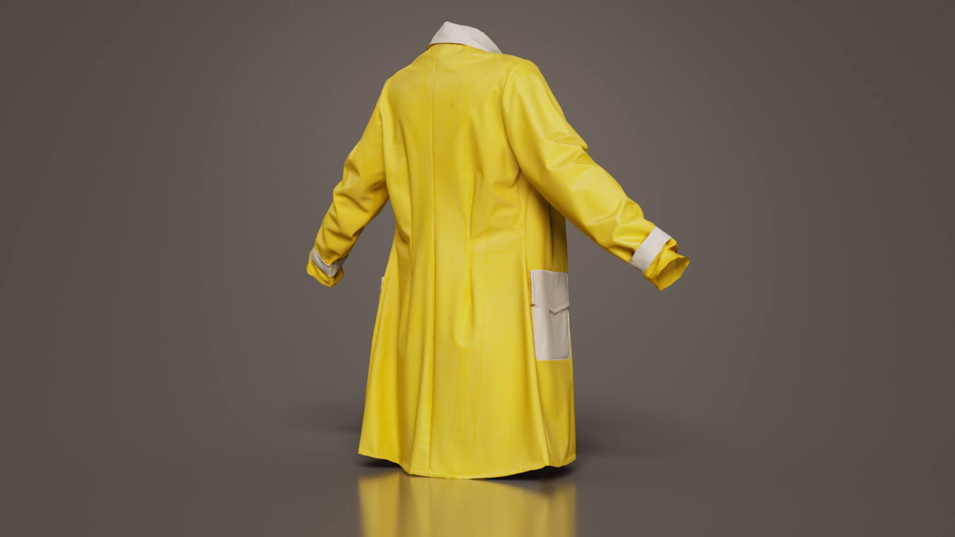 Yellow Pockets Vinyl Raincoat Open - 3D Model by Polygonal Miniatures