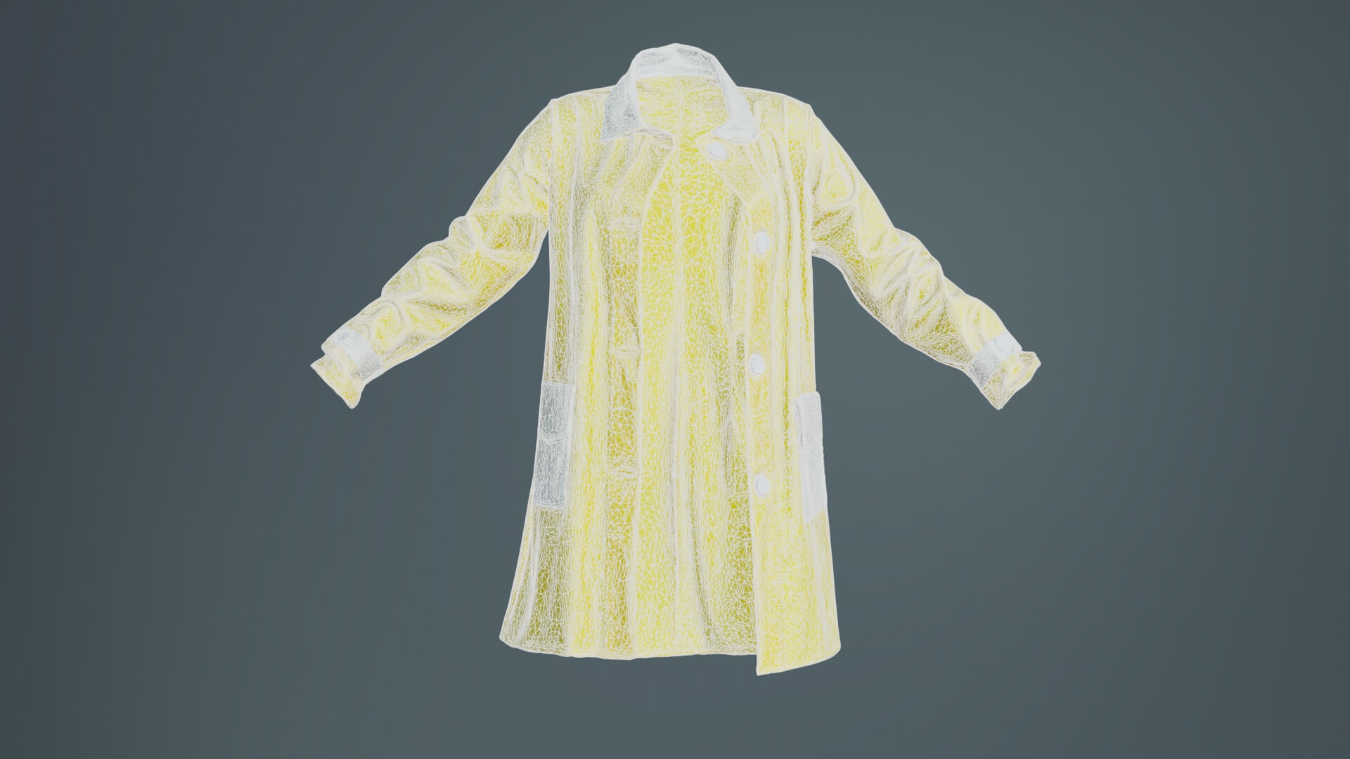 Yellow Pockets Vinyl Raincoat Open - 3D Model by Polygonal Miniatures