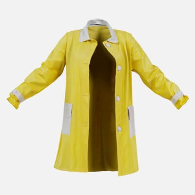 Yellow Pockets Vinyl Raincoat Open - 3D Model by Polygonal Miniatures