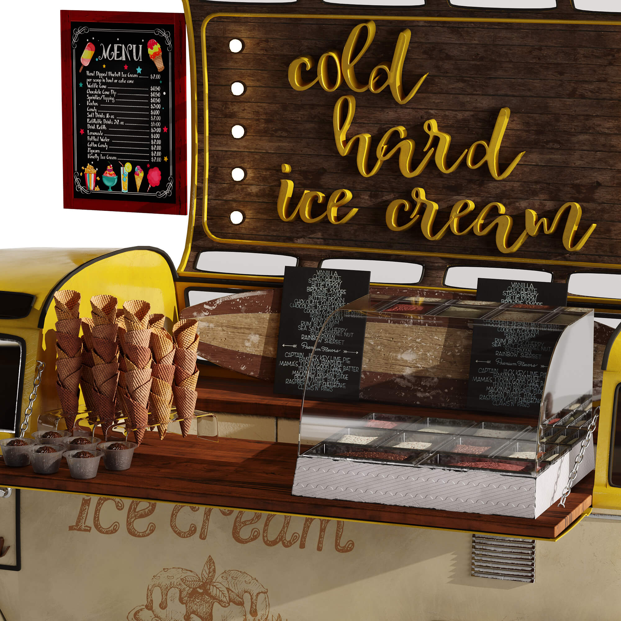 Foodtruck Yellow Cold Ice Cream - 3D Model by ppplux8