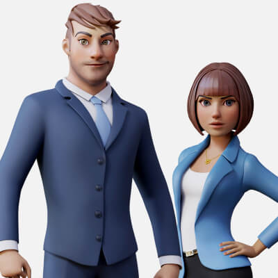Anna and Andy Cartoon Rig - 3D Model by Pradipta
