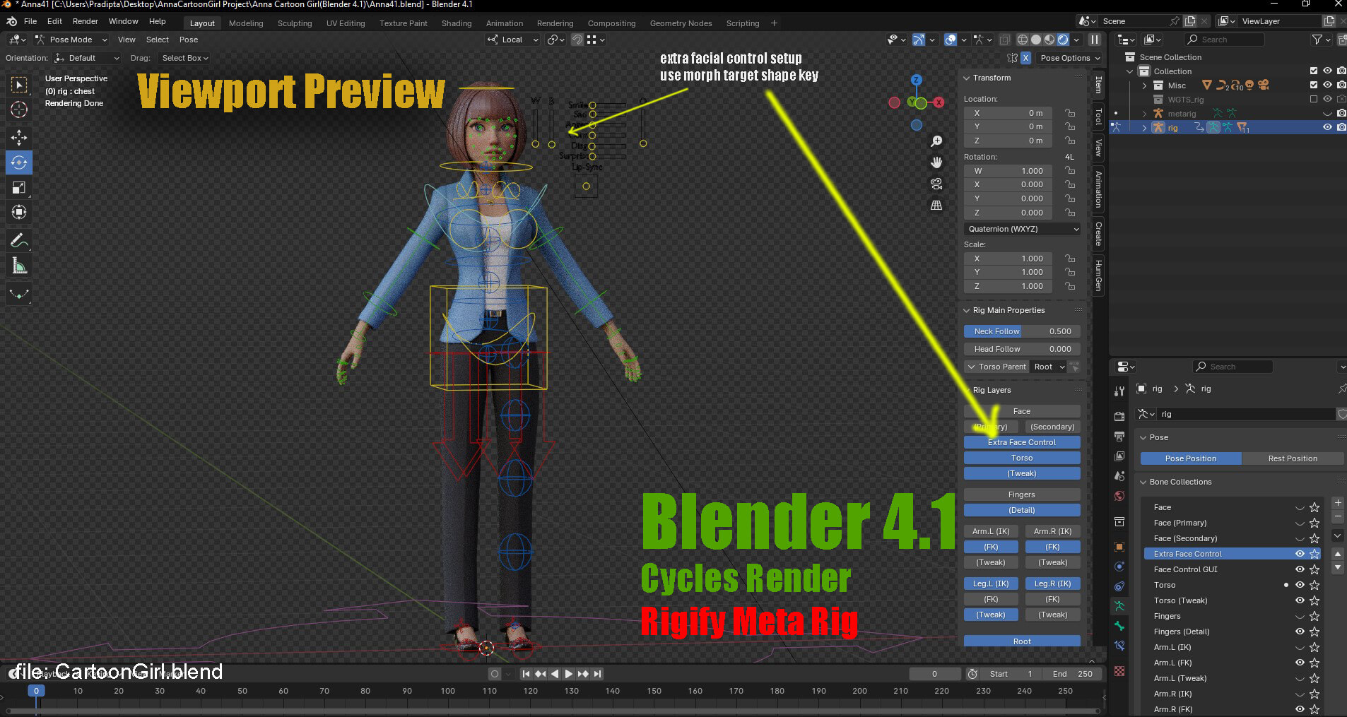 Anna Cartoon Girl Rig - 3D Model by Pradipta