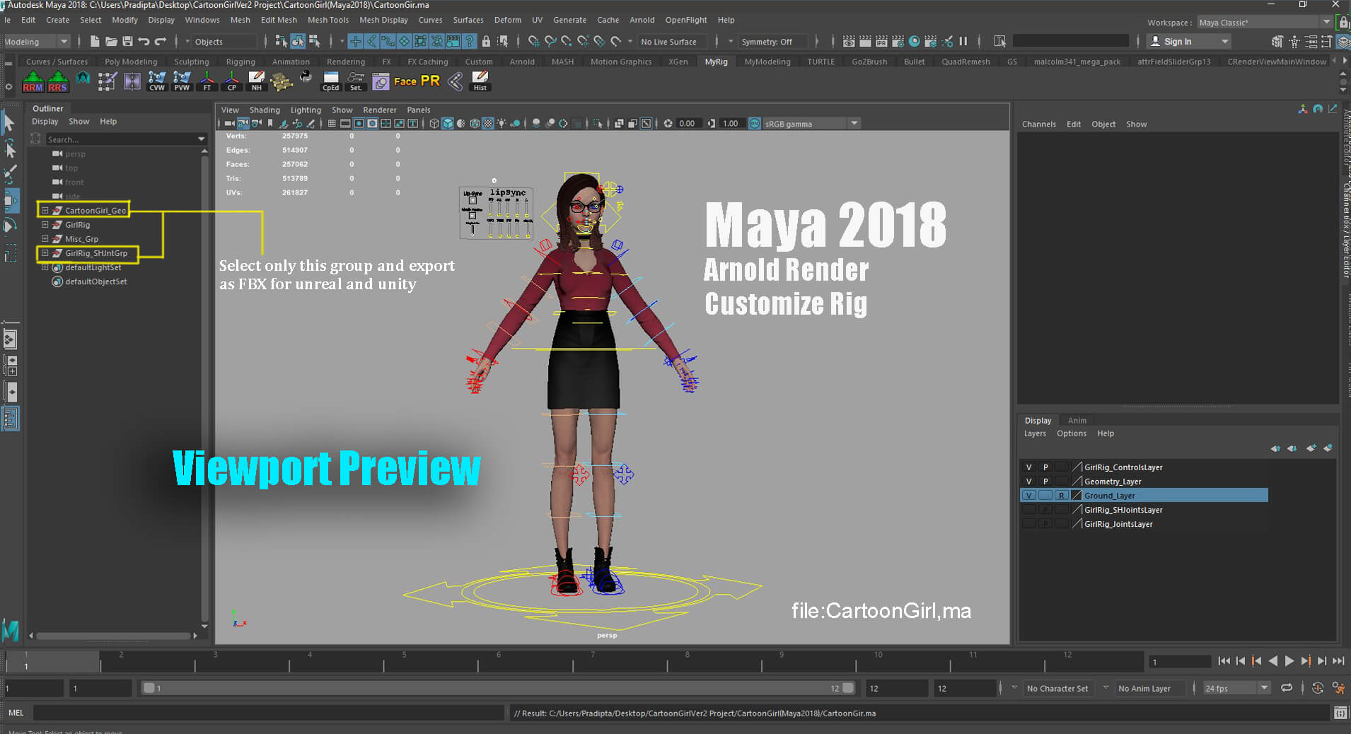 Cartoon Girl Rig Ver 2 - 3D Model by Pradipta