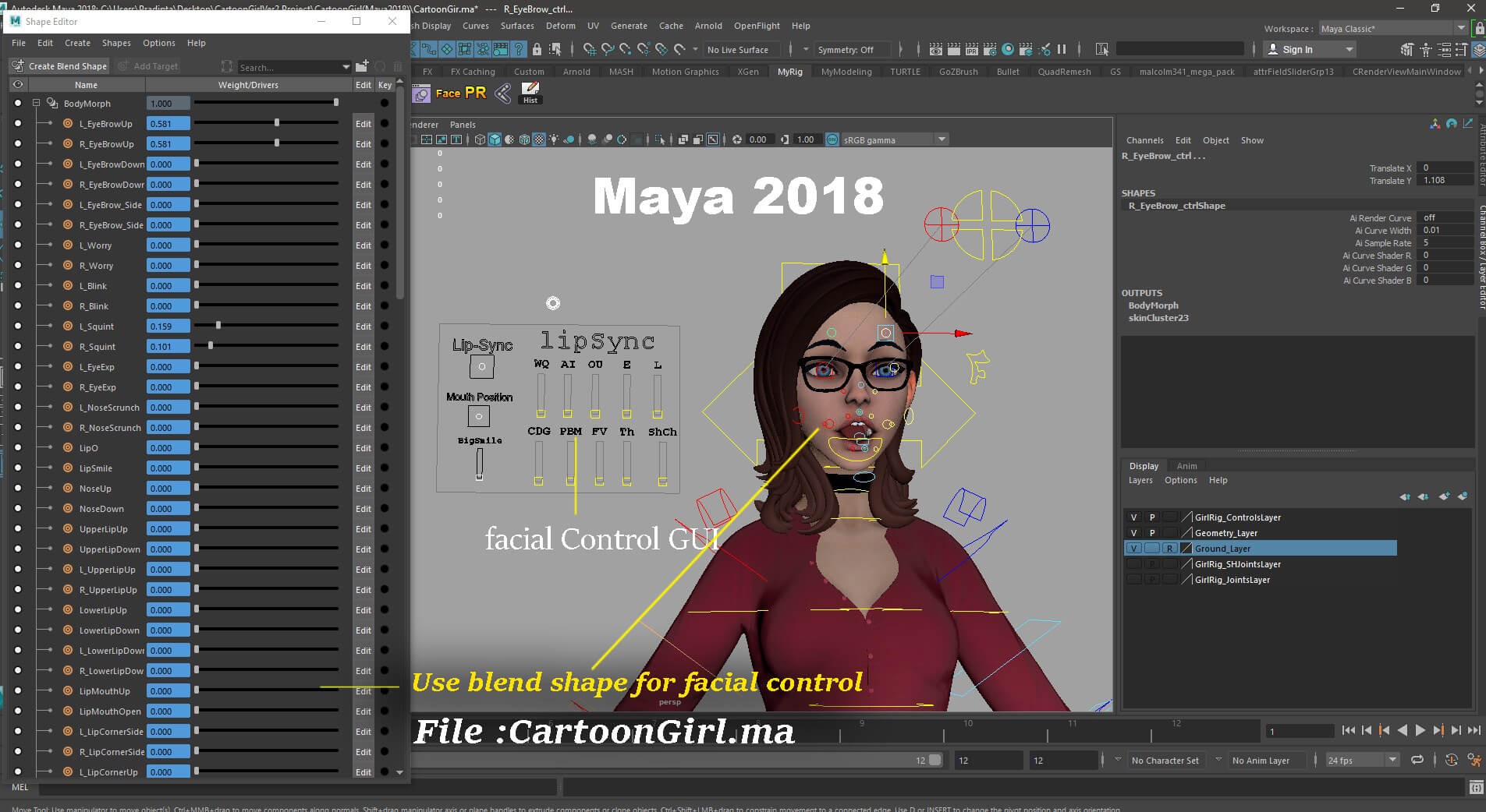 Cartoon Girl Rig Ver 2 - 3D Model by Pradipta
