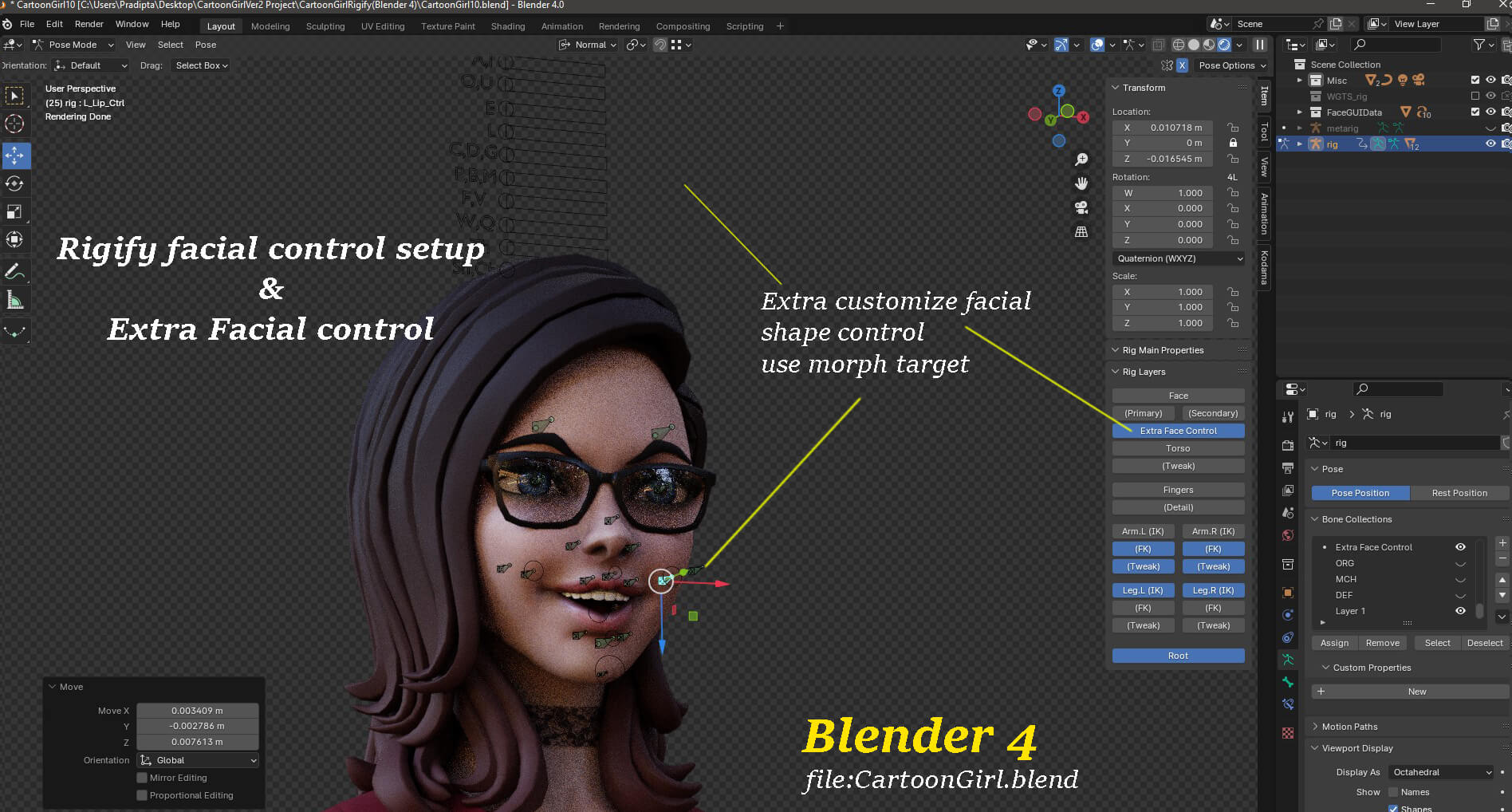 Cartoon Girl Rig Ver 2 - 3D Model by Pradipta