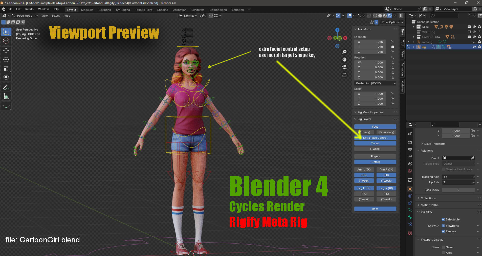 Cartoon Girl Rig - 3D Model by Pradipta