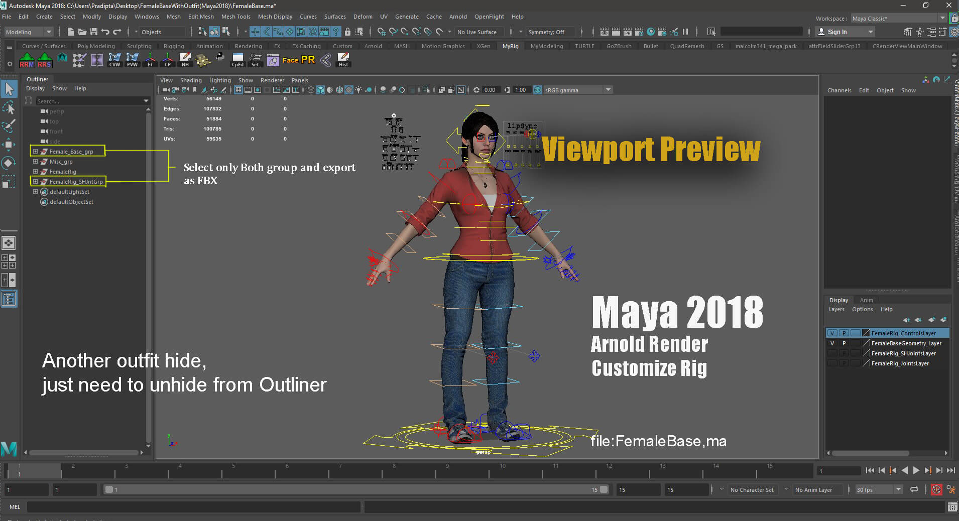 Female Base With Outfit Rig - 3D Model by Pradipta