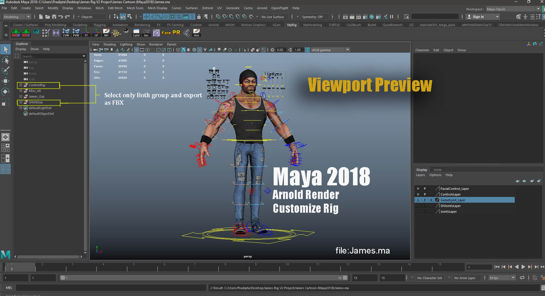 James Cartoon Rig V2 - 3D Model by Pradipta