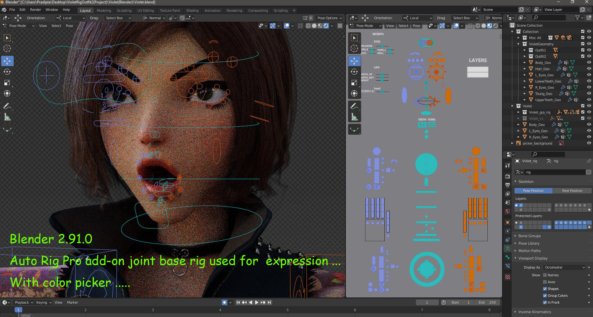Violet Cartoon Character With 2 Outfits - 3D Model by Pradipta