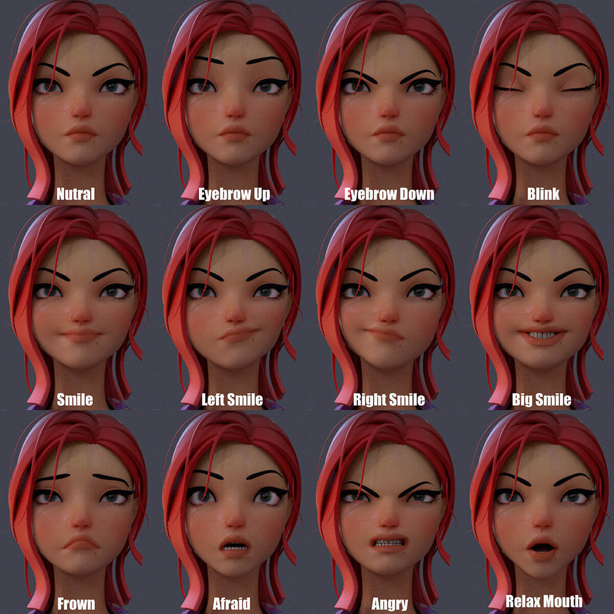 Violet Cartoon Rig V3 - 3D Model by Pradipta
