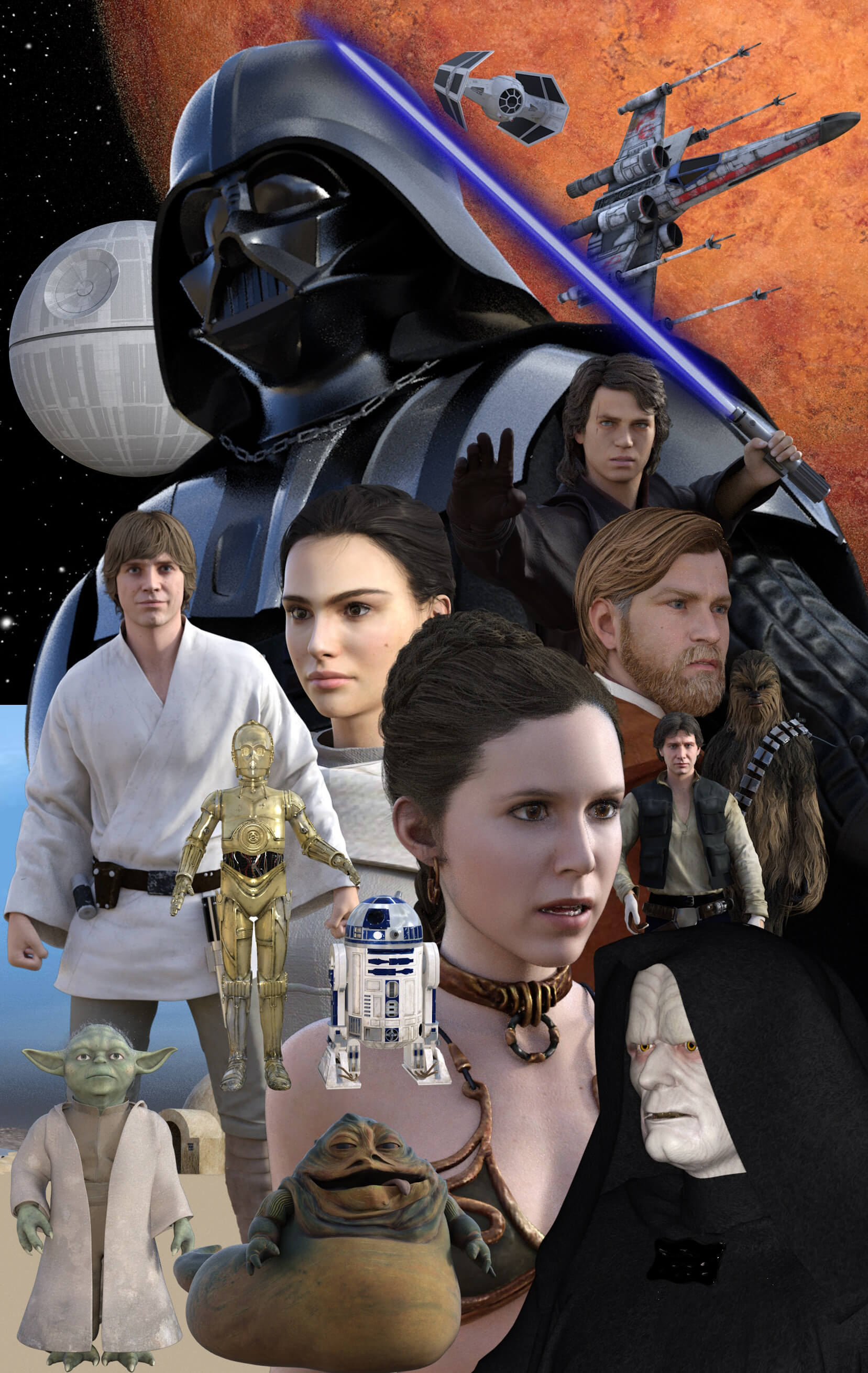 THE STAR WARS SAGA 3D Render, Digital Art by praedane