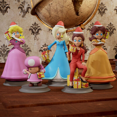 Super Mario Christmas Characters Female Bundle by PresentUnited3D