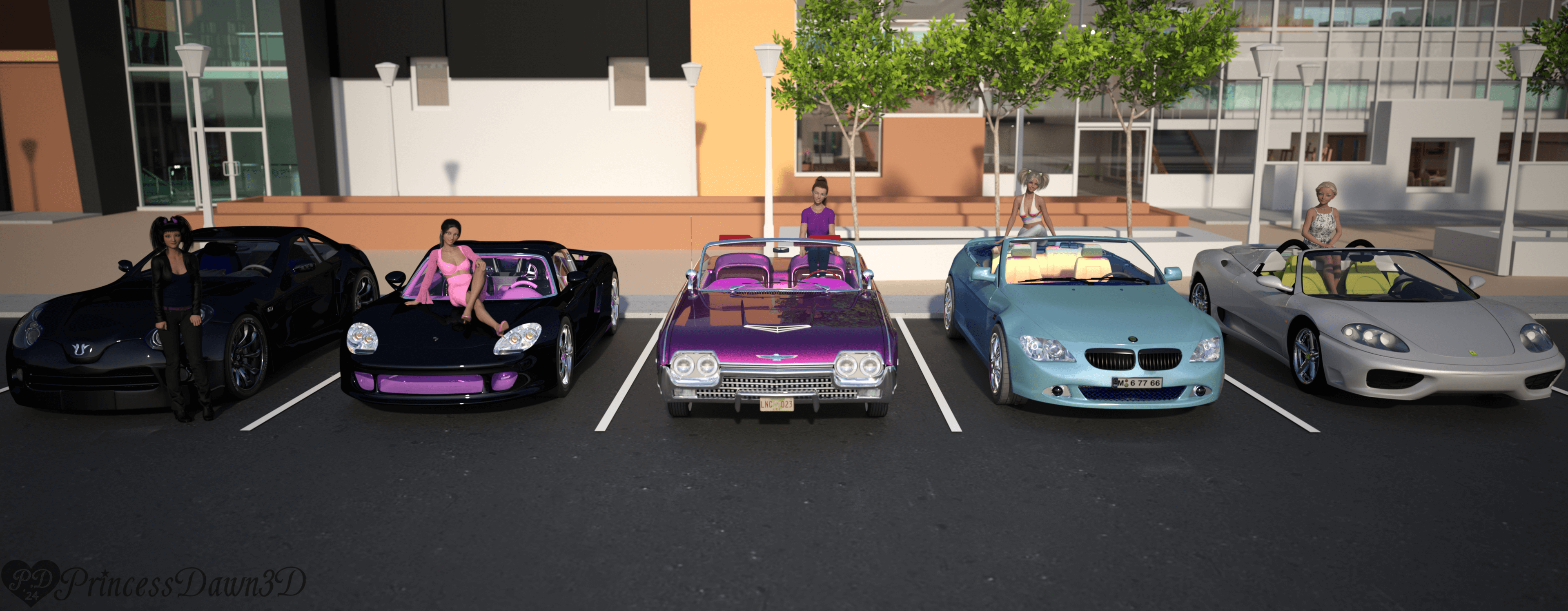 The Girls With Their Cars 3D Render by PrincessDawn3D