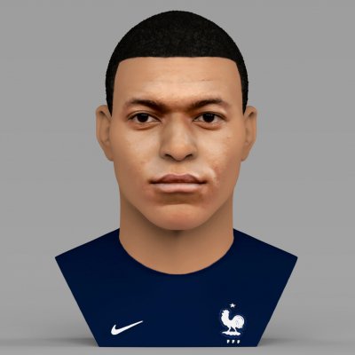 Kylian Mbappe Bust (Full Color) - 3D Model by PrintedReality