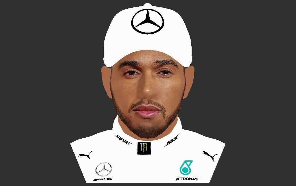 Lewis Hamilton Bust (Full Color) - 3D Model by PrintedReality