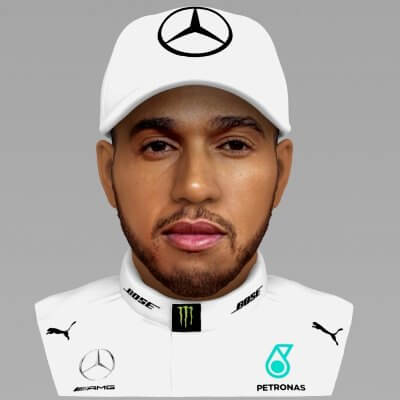 Lewis Hamilton Bust (Full Color) - 3D Model by PrintedReality
