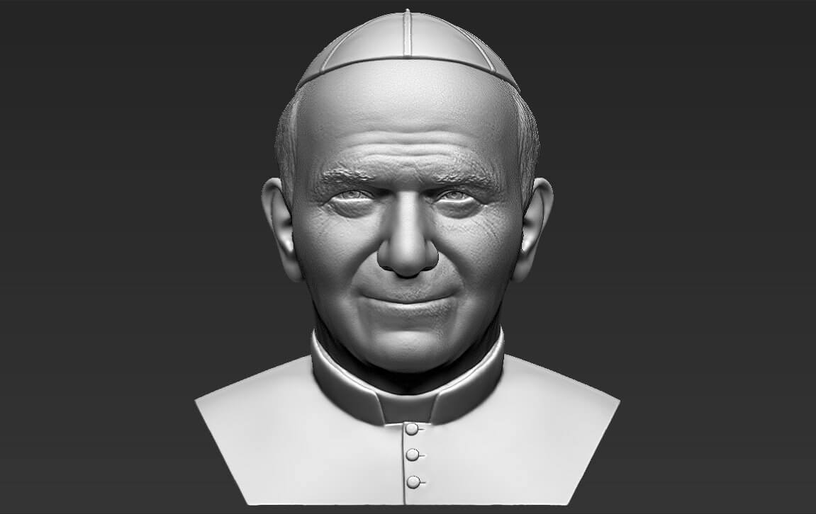 Pope John Paul II Bust - 3D Print Model by PrintedReality