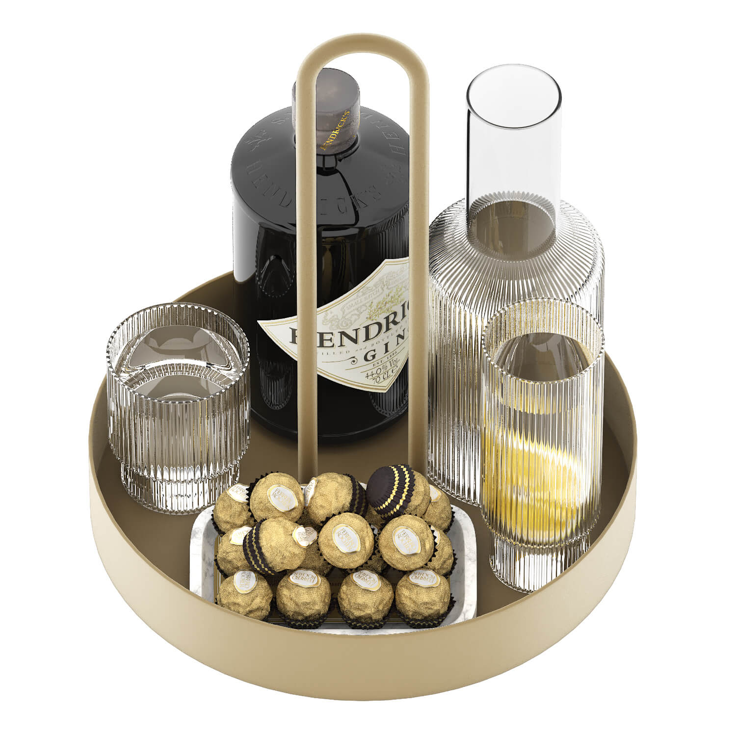 Grib Tray With Ripple Carafe and Hendrick Gin - 3D Model by Proart1studio