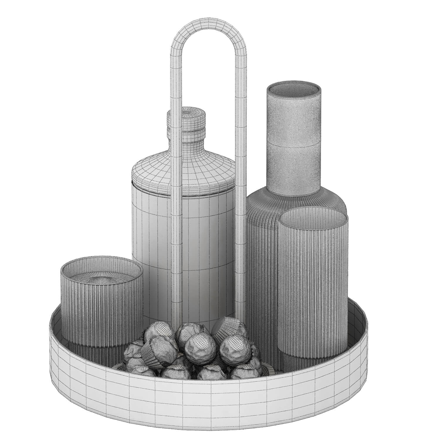 Grib Tray With Ripple Carafe and Hendrick Gin - 3D Model by Proart1studio