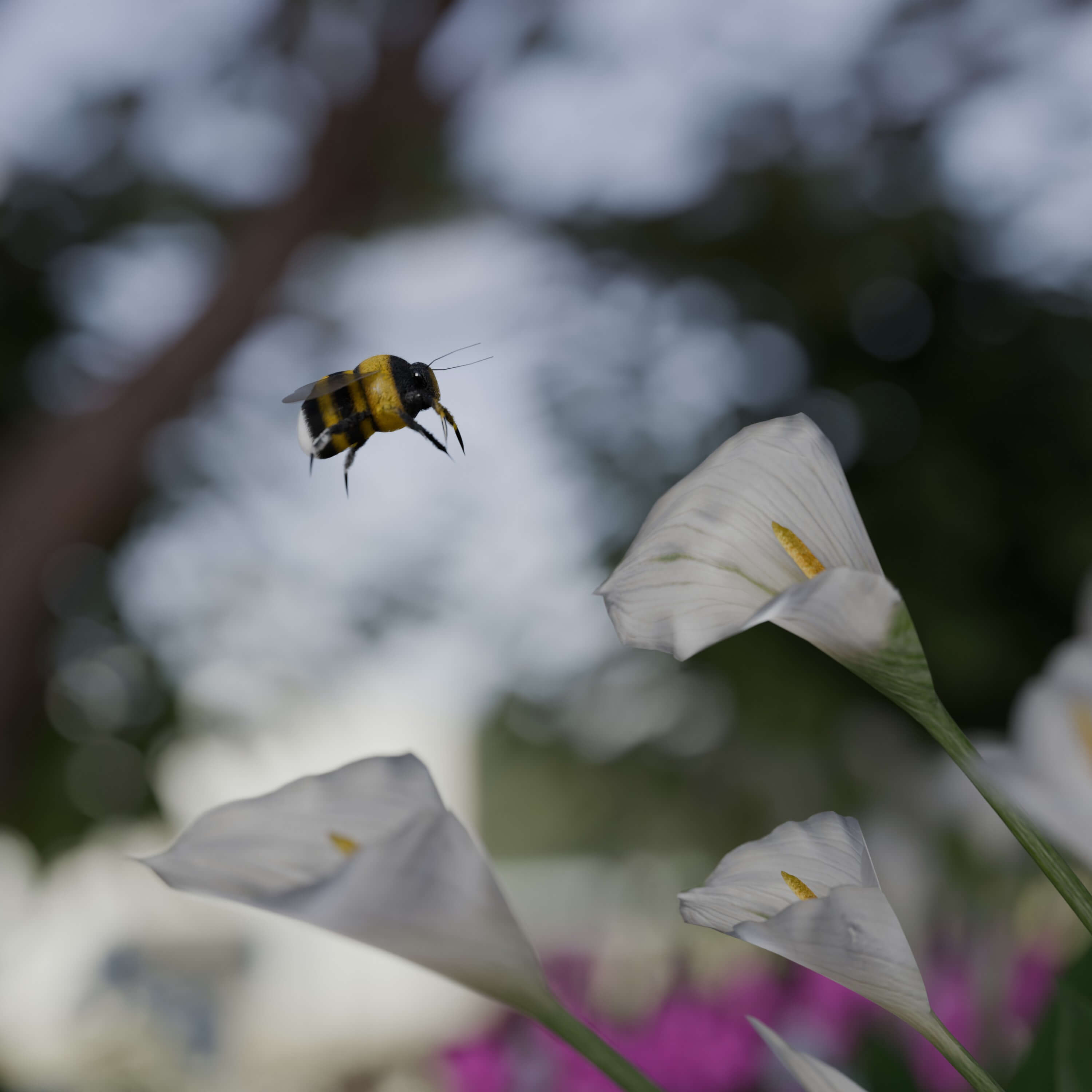 Busy Bee Approaching Calla Lilies 3D Render by puscas_adryan
