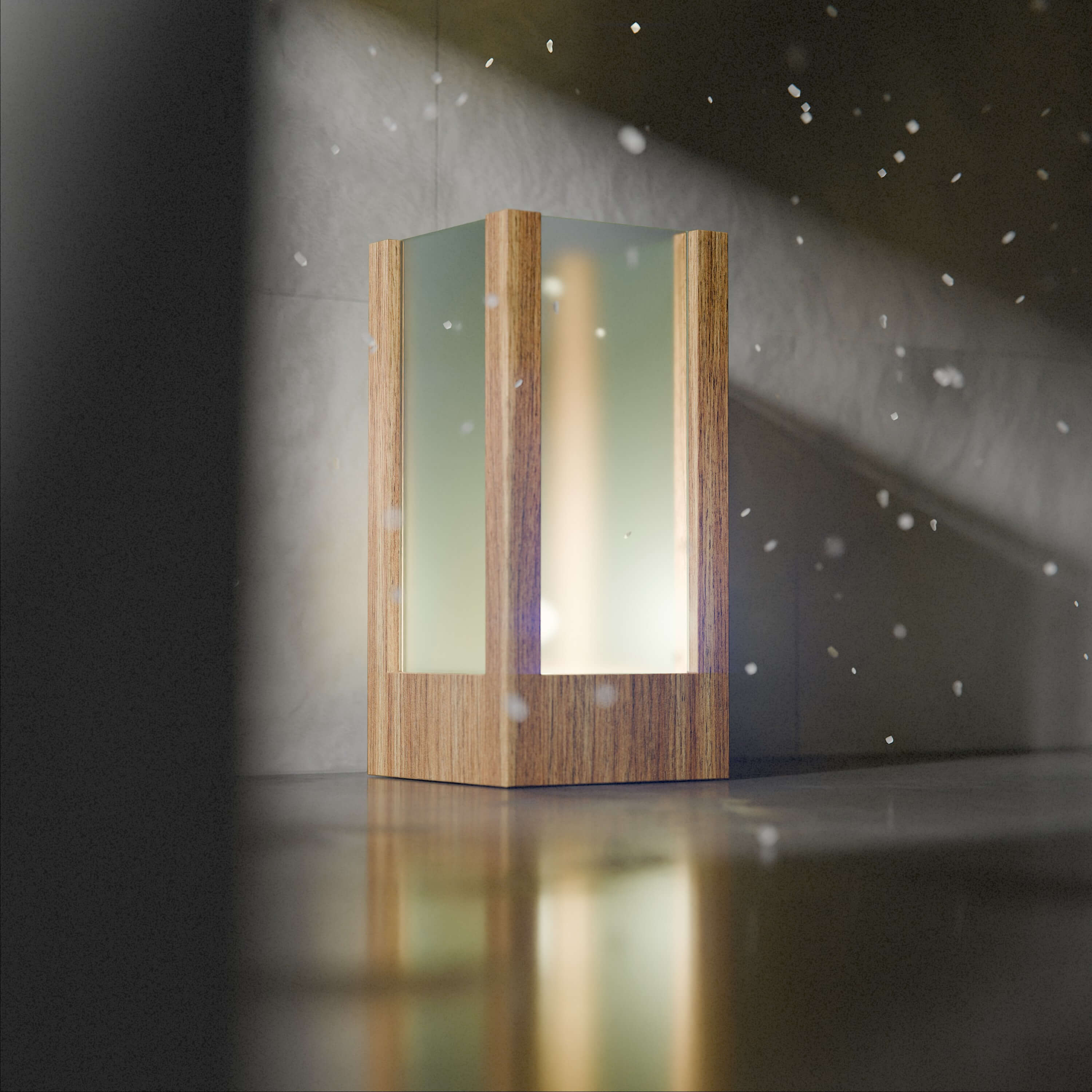 Serene Glow A Modern Wood and Glass Lamp Design 3D Render