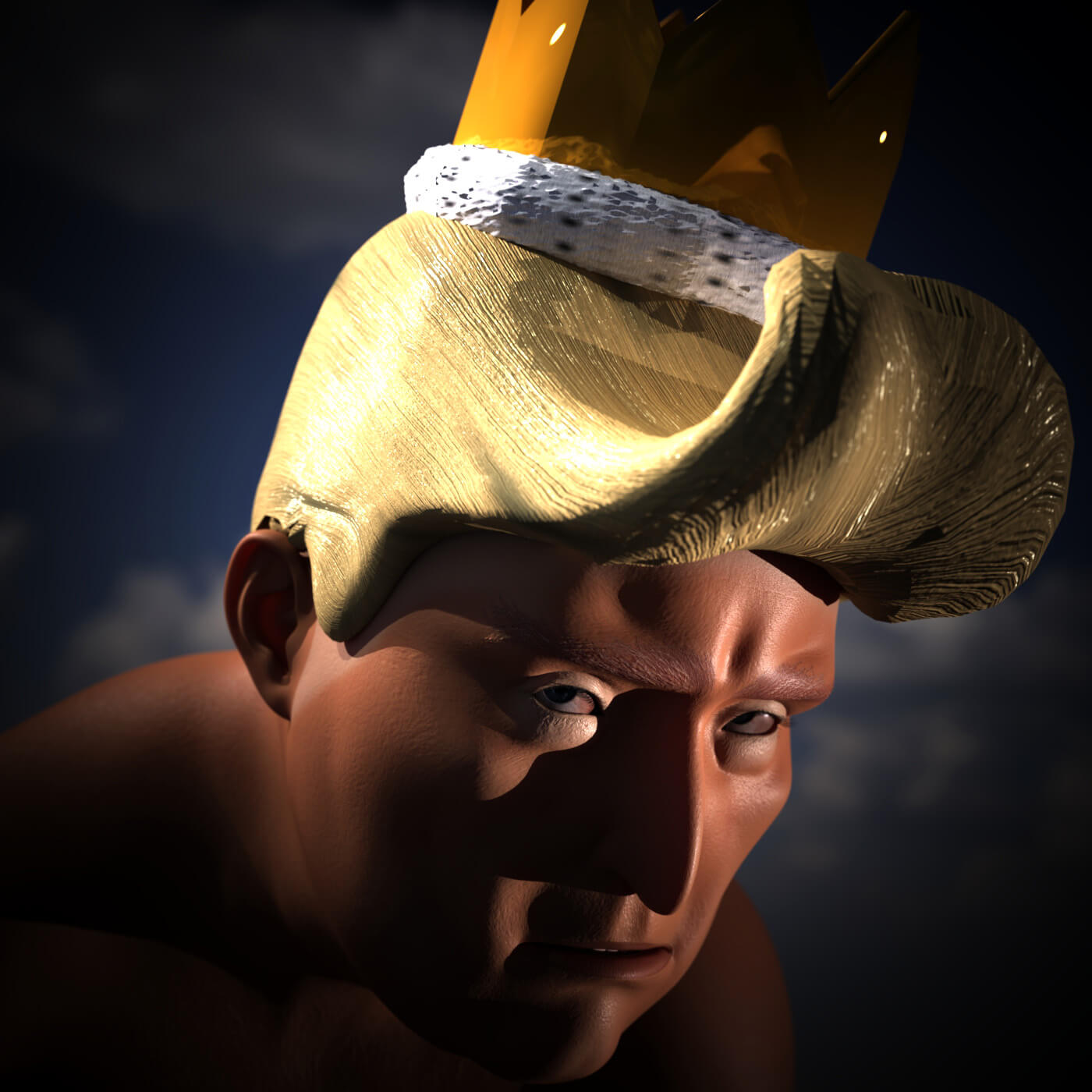 Mad King of the Idiot Hill 3D Render, Digital Art by Pushee-Ri