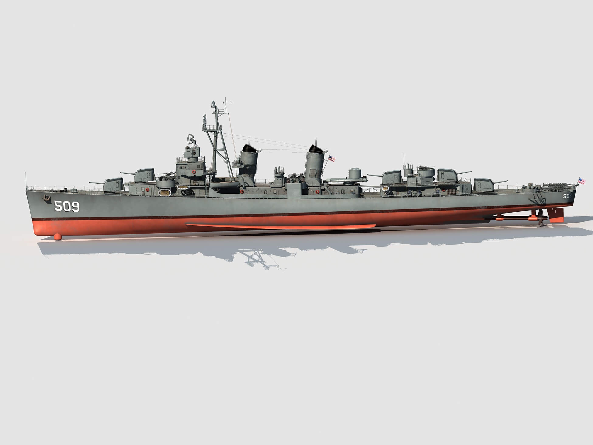 USS Converse DD-509 Fletcher Class Destroyer 3D Model by pxfpxd