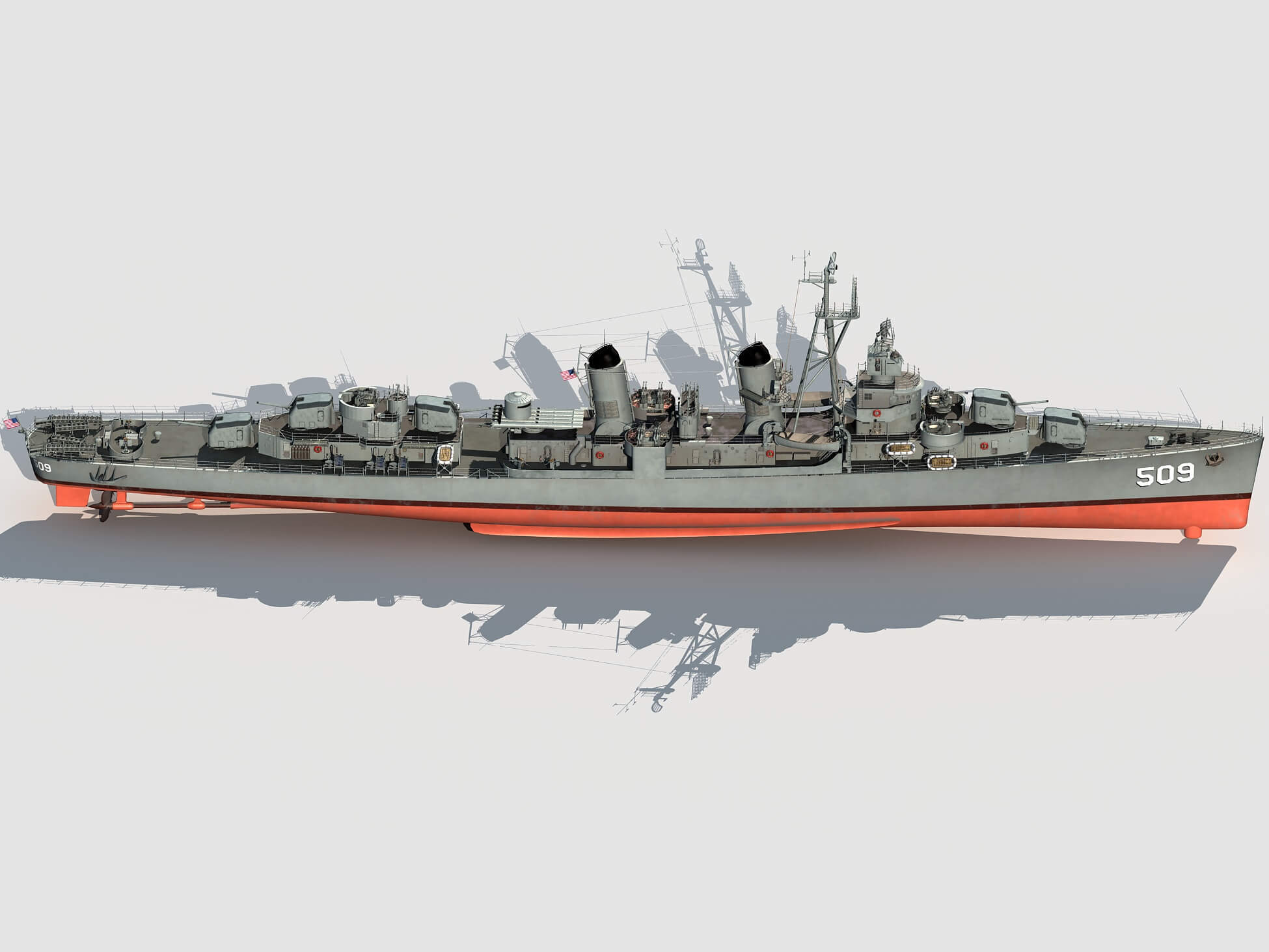 USS Converse DD-509 Fletcher Class Destroyer 3D Model by pxfpxd