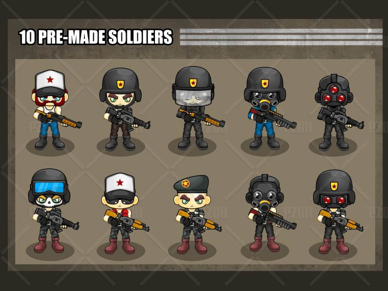 Custom Soldier - 4 Directional Sprite 2D Game Asset by pzUH