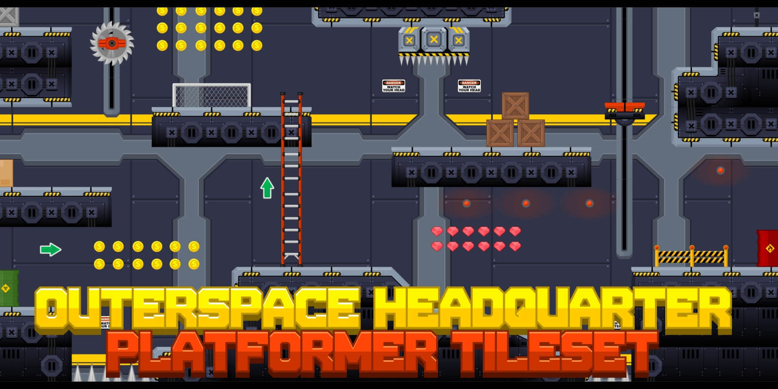 Outerspace HQ - Platformer Tile Set 2D Game Asset by pzUH