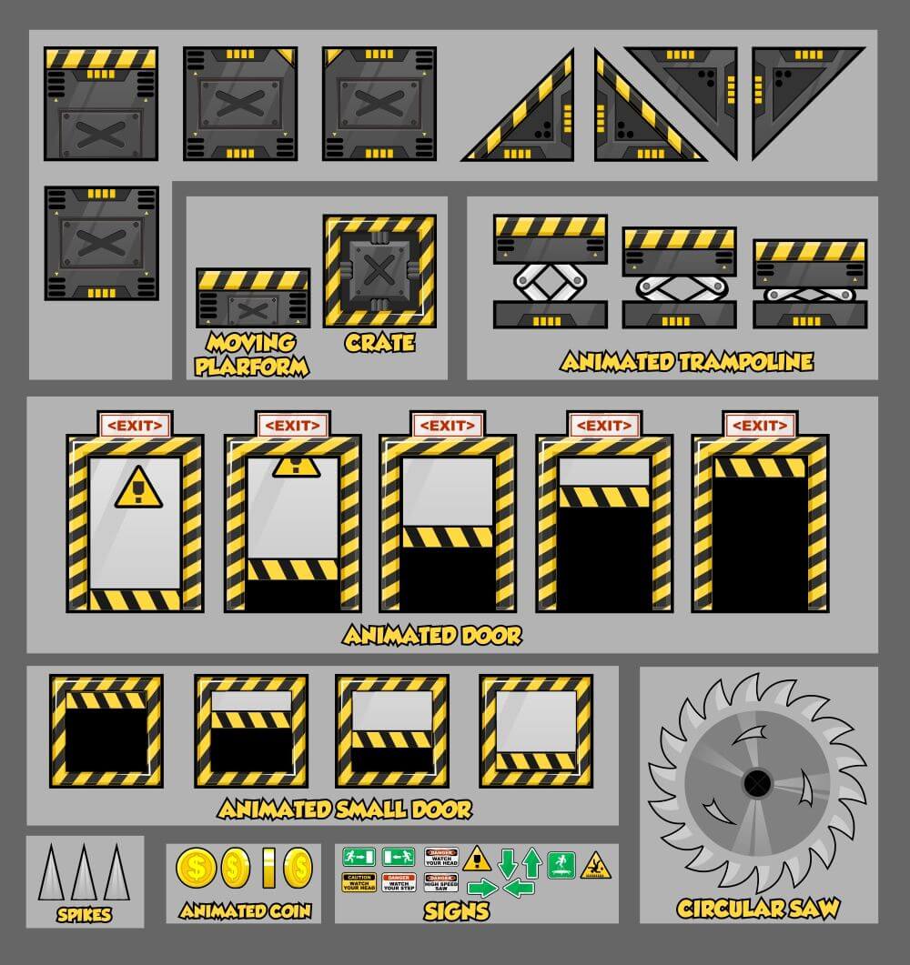 Robot Factory - Platformer Tile Set 2D Game Asset by pzUH