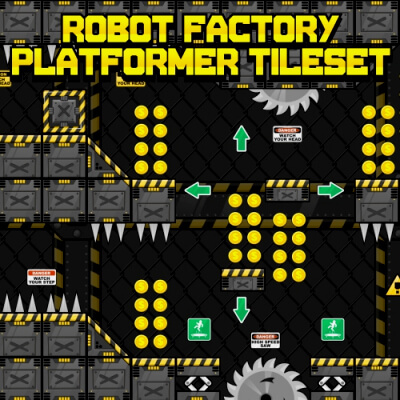 Robot Factory - Platformer Tile Set 2D Game Asset by pzUH