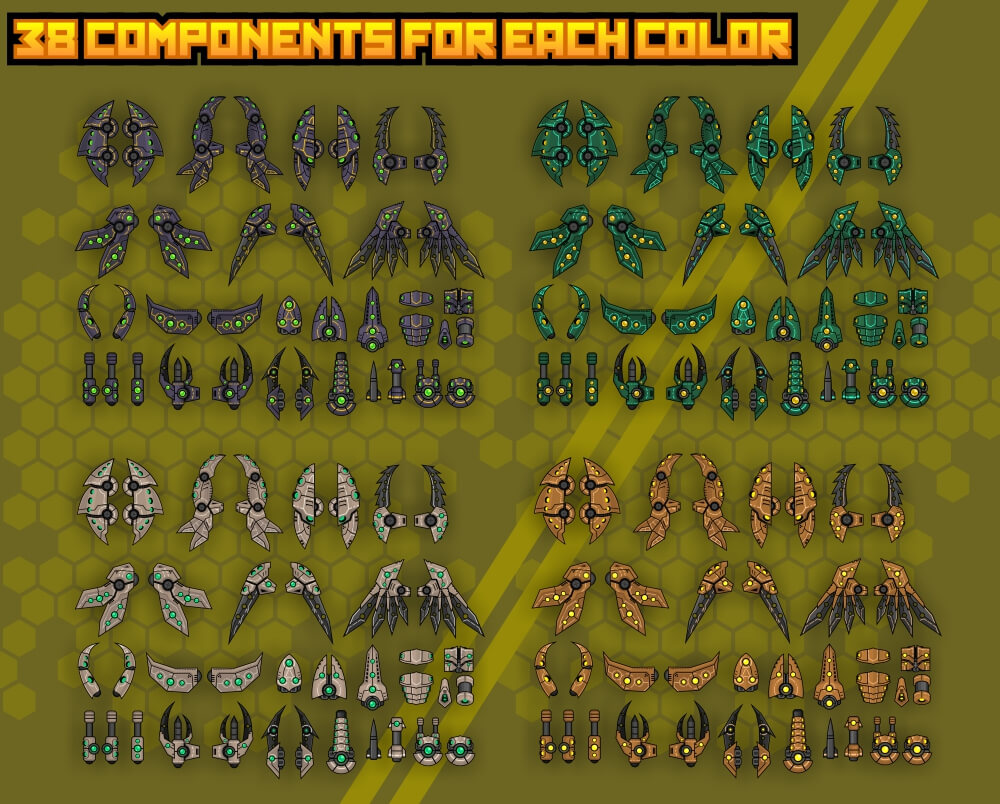 Top-Down Alien Spaceship Creation Kit 2D Game Asset by pzUH