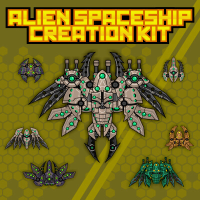 Top-Down Alien Spaceship Creation Kit 2D Game Asset by pzUH