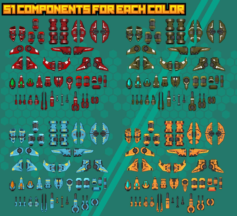 Top Down Space Shooter Creation Kit 2 - 2D Game Asset by pzUH