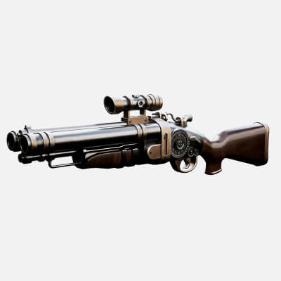Steampunk Shotgun 3D Model with PBR Textures by Q-lee