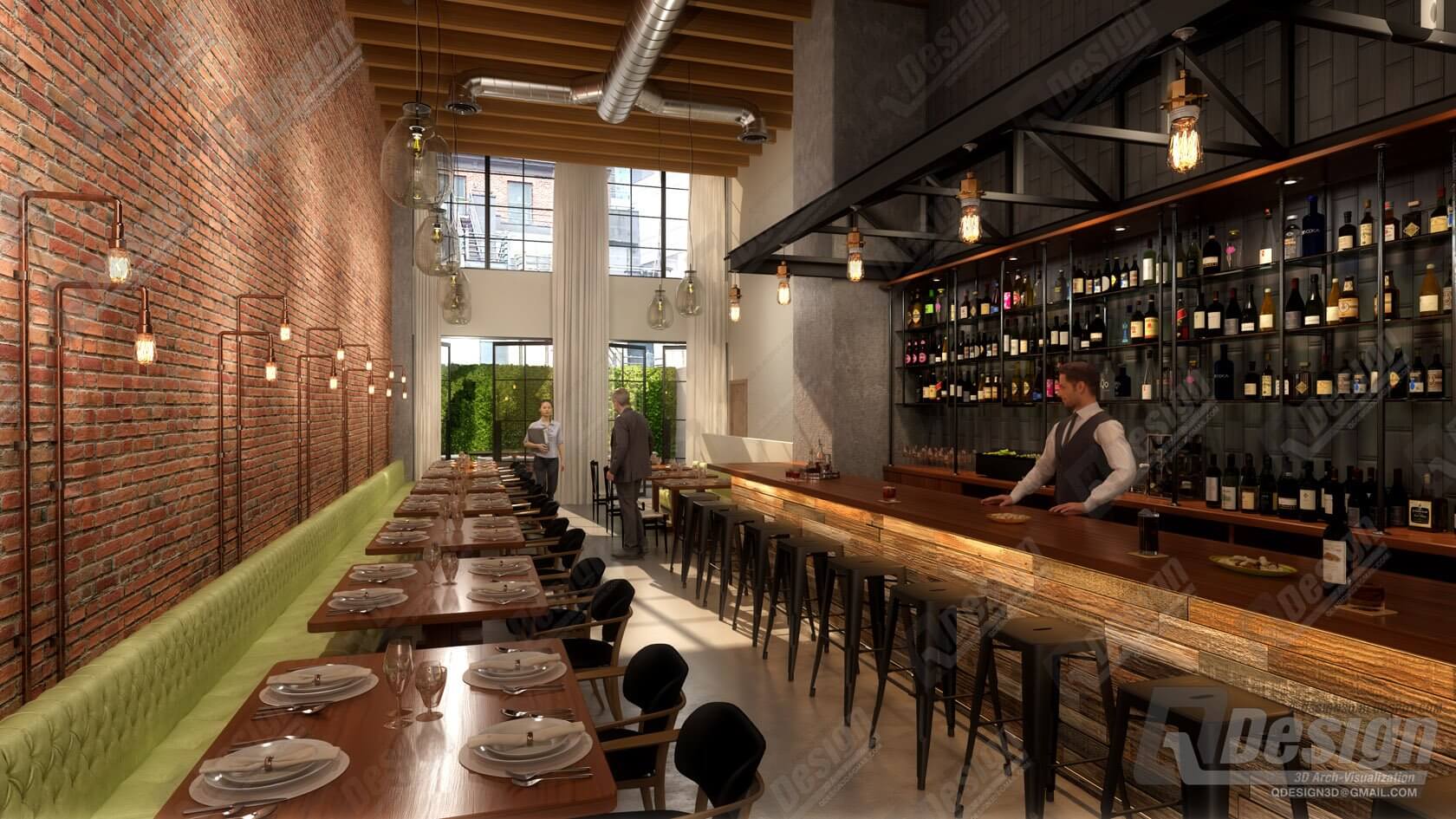 Bar Restaurant Rendering 3D Render, Digital Art by qdesign3d