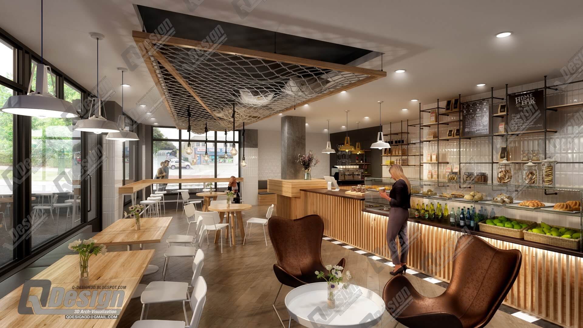 Cafe Rendering 3D Render, Digital Art by qdesign3d